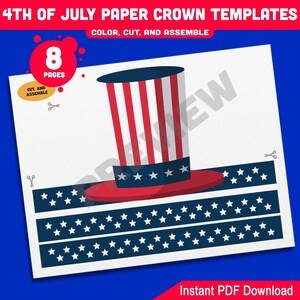 4th of July Paper Crown Templates – Printable Patriotic Headband Craft ...