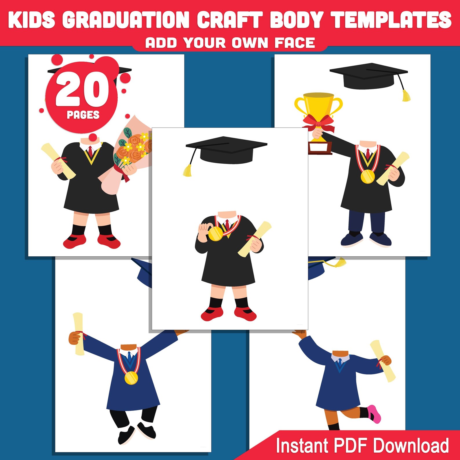 Printable Graduation Craft for Kids, Body Cutout Templates to Add Your ...