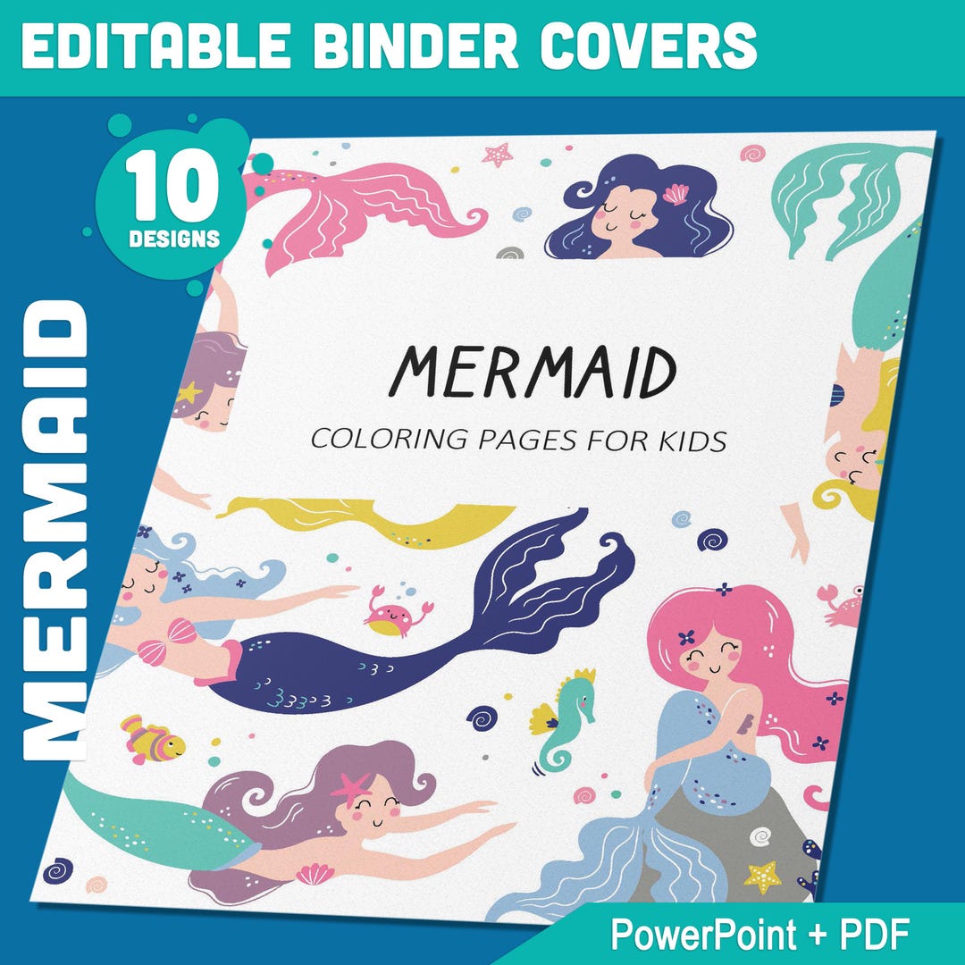 10 Editable Cute Mermaid Binder Covers, Includes 1, 1.5, 2" Spines ...