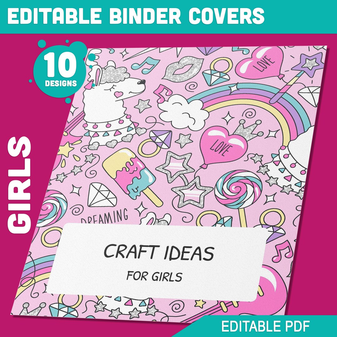 Binder Cover for Girls, 10 Printable & Editable Binder Covers+spines ...