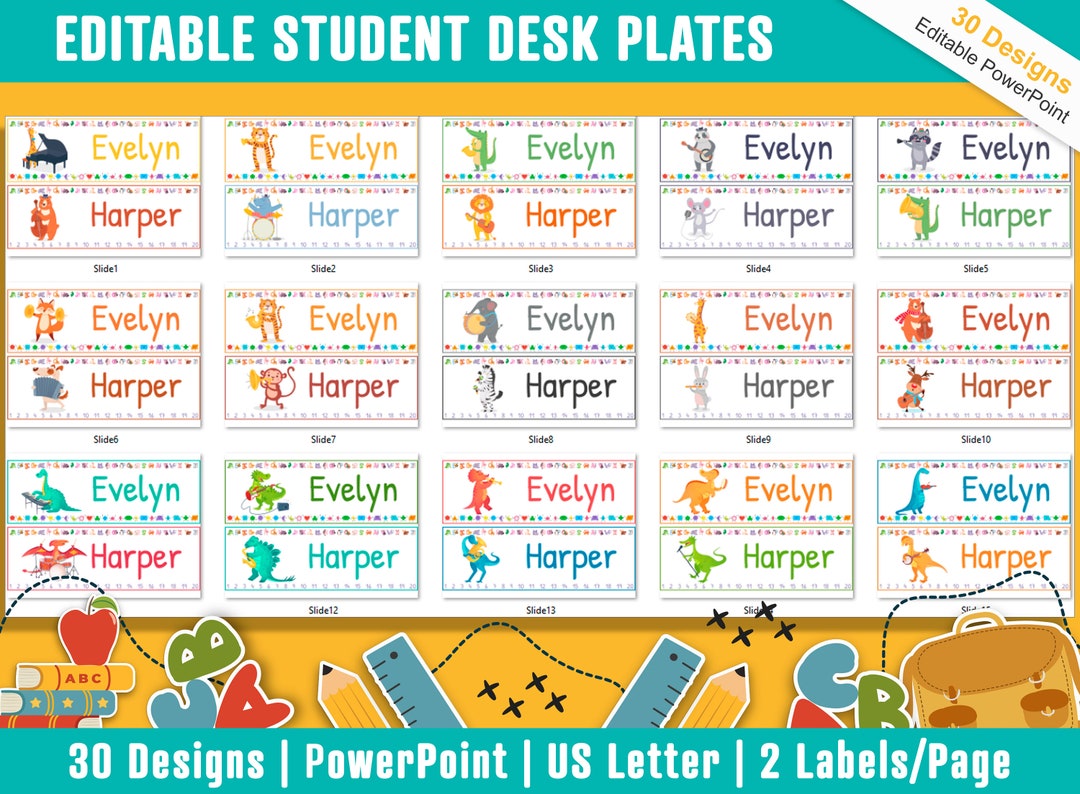 Animals Playing Music Student Desk Plates: 30 Editable Designs With ...
