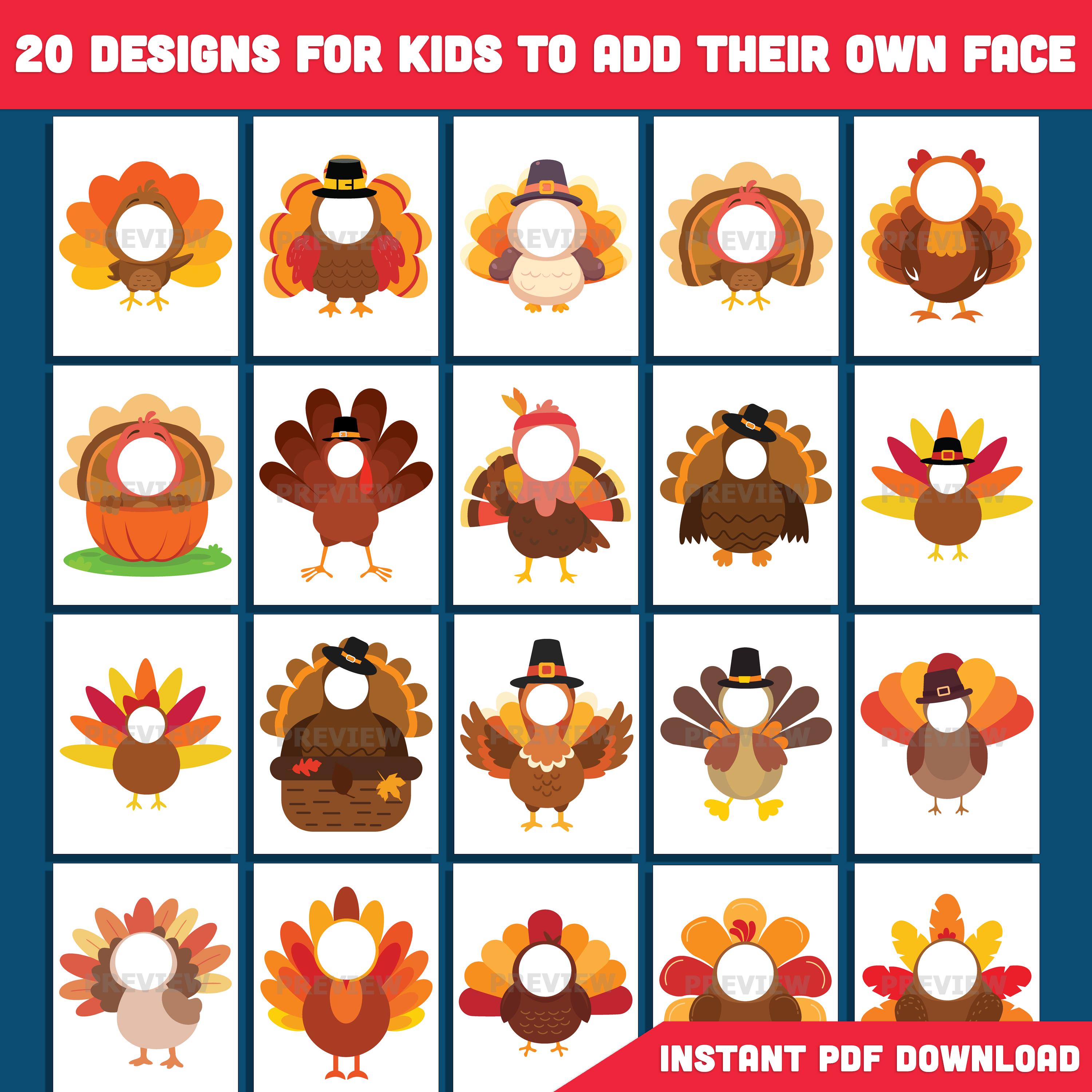 Printable Thanksgiving Turkey Body Templates, Fun Add Your Own Face ...