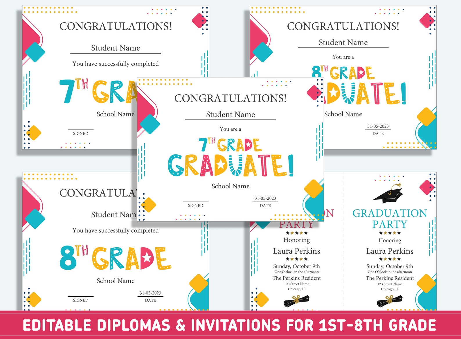 Editable 6th Grade Certificate, 1st to 8th Grade Diploma, Certificate ...