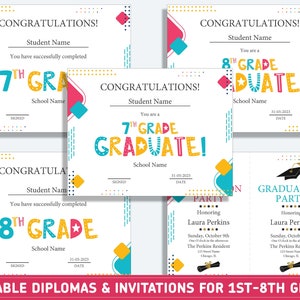 Editable 6th Grade Certificate, 1st to 8th Grade Diploma, Certificate ...