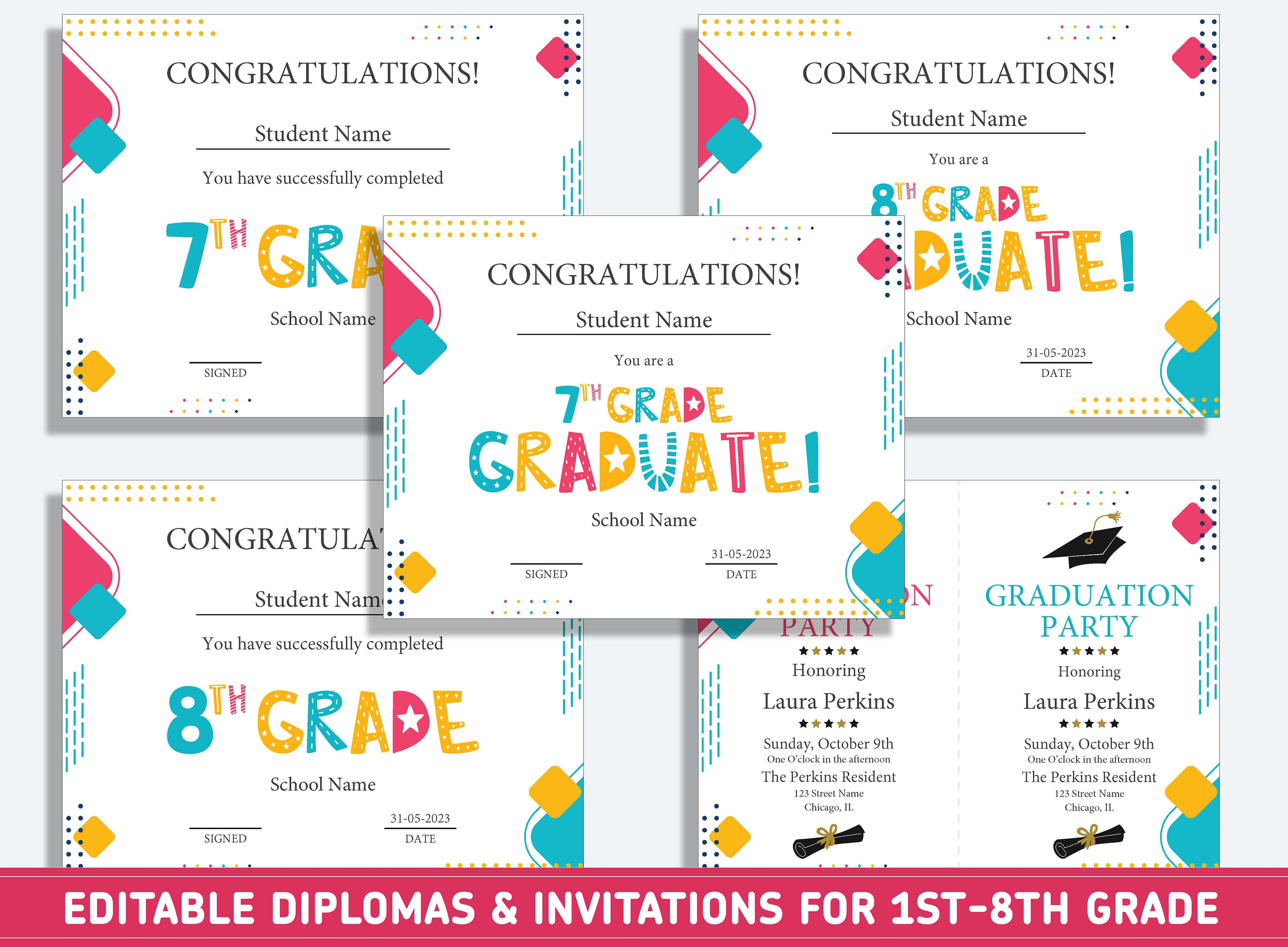 Editable 6th Grade Certificate, 1st to 8th Grade Diploma, Certificate ...