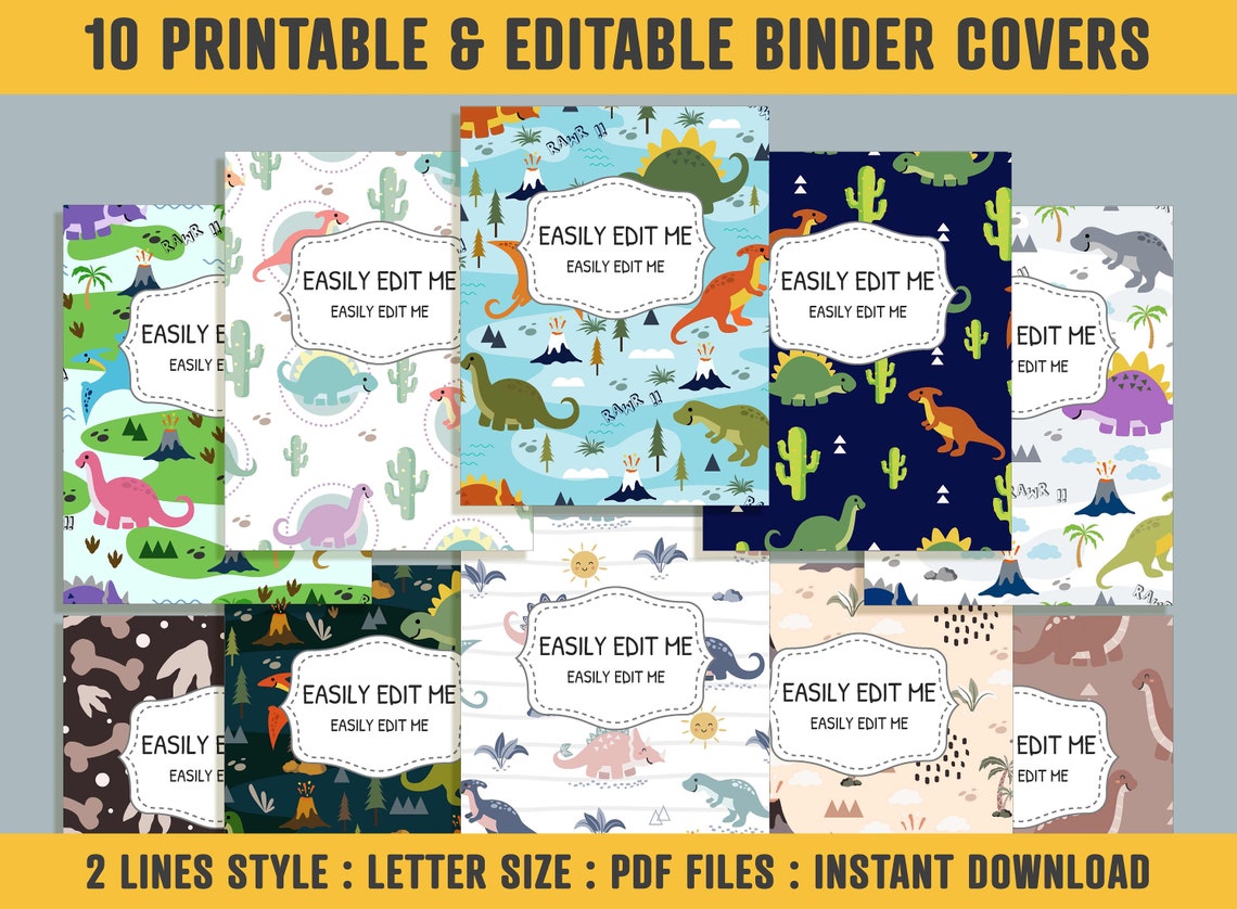 Cute Dinosaur Family Binder Cover 10 Printable & Editable - Etsy