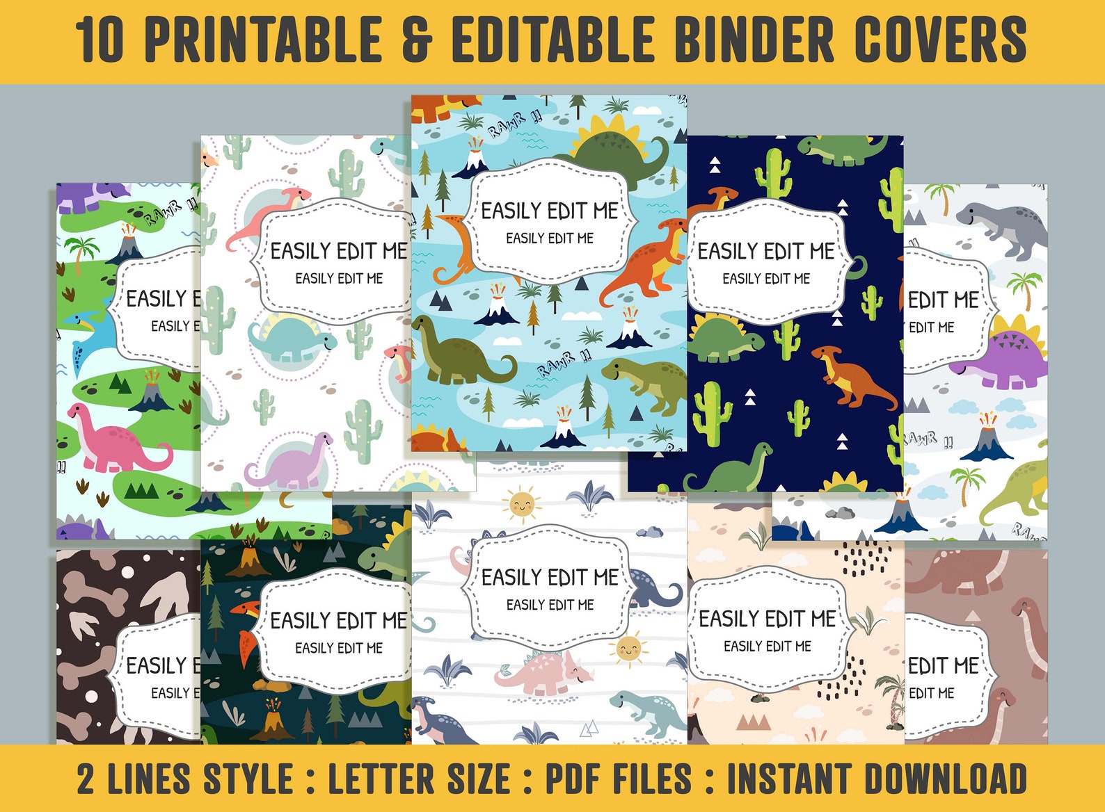 Cute Dinosaur Family Binder Cover 10 Printable & Editable - Etsy