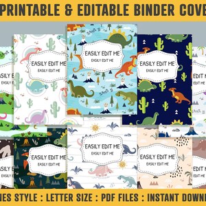 Cute Dinosaur Family Binder Cover, 10 Printable & Editable Binder ...