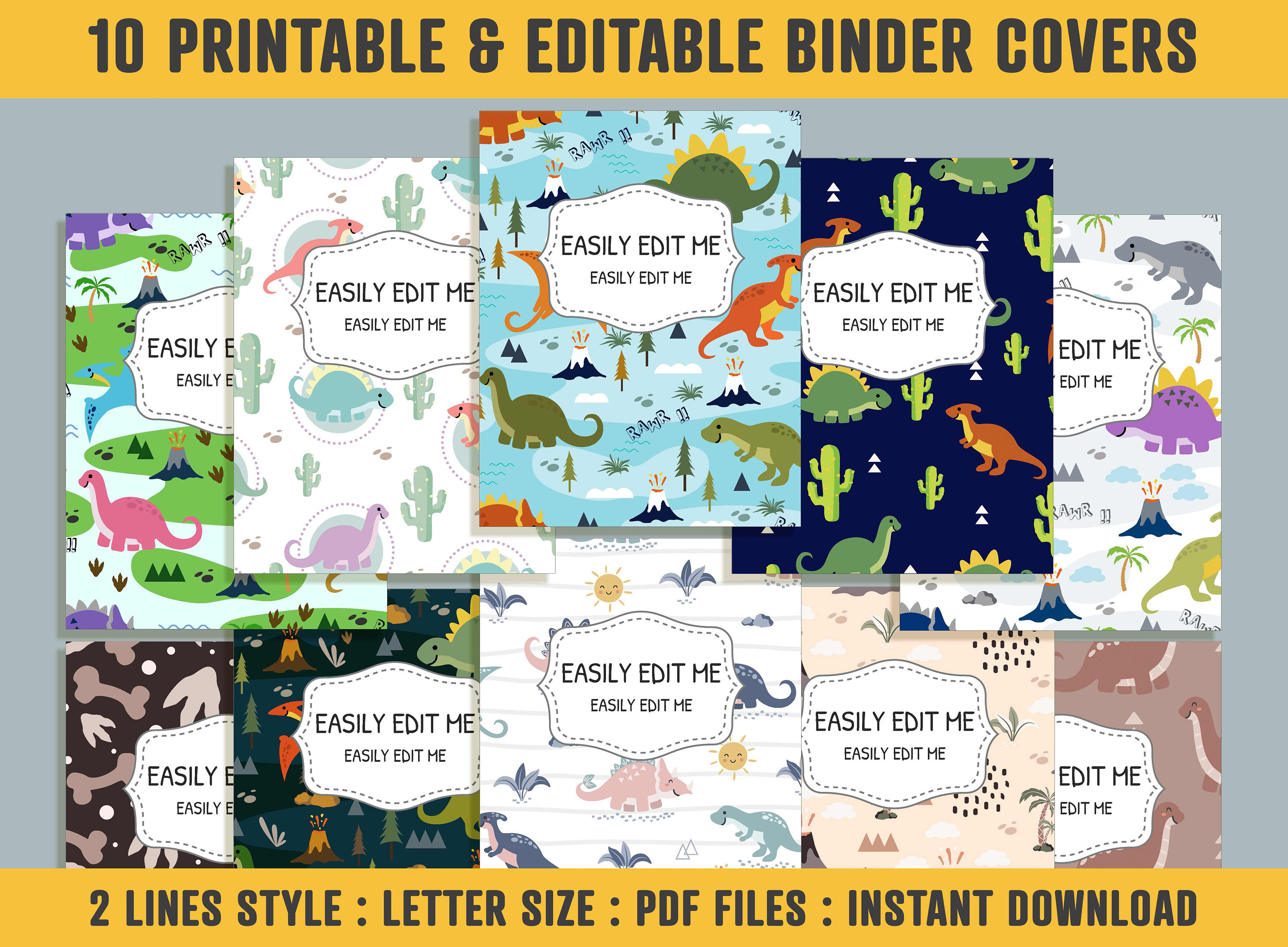 Cute Dinosaur Family Binder Cover 10 Printable & Editable - Etsy