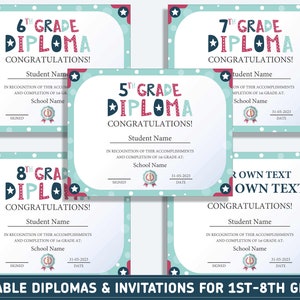 Editable First Grade Awards, 1st to 8th Grade Diploma, Certificate of ...