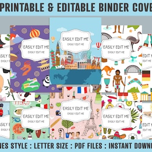 Travel to World, Cultural Travel Binder Cover, 10 Printable & Editable ...