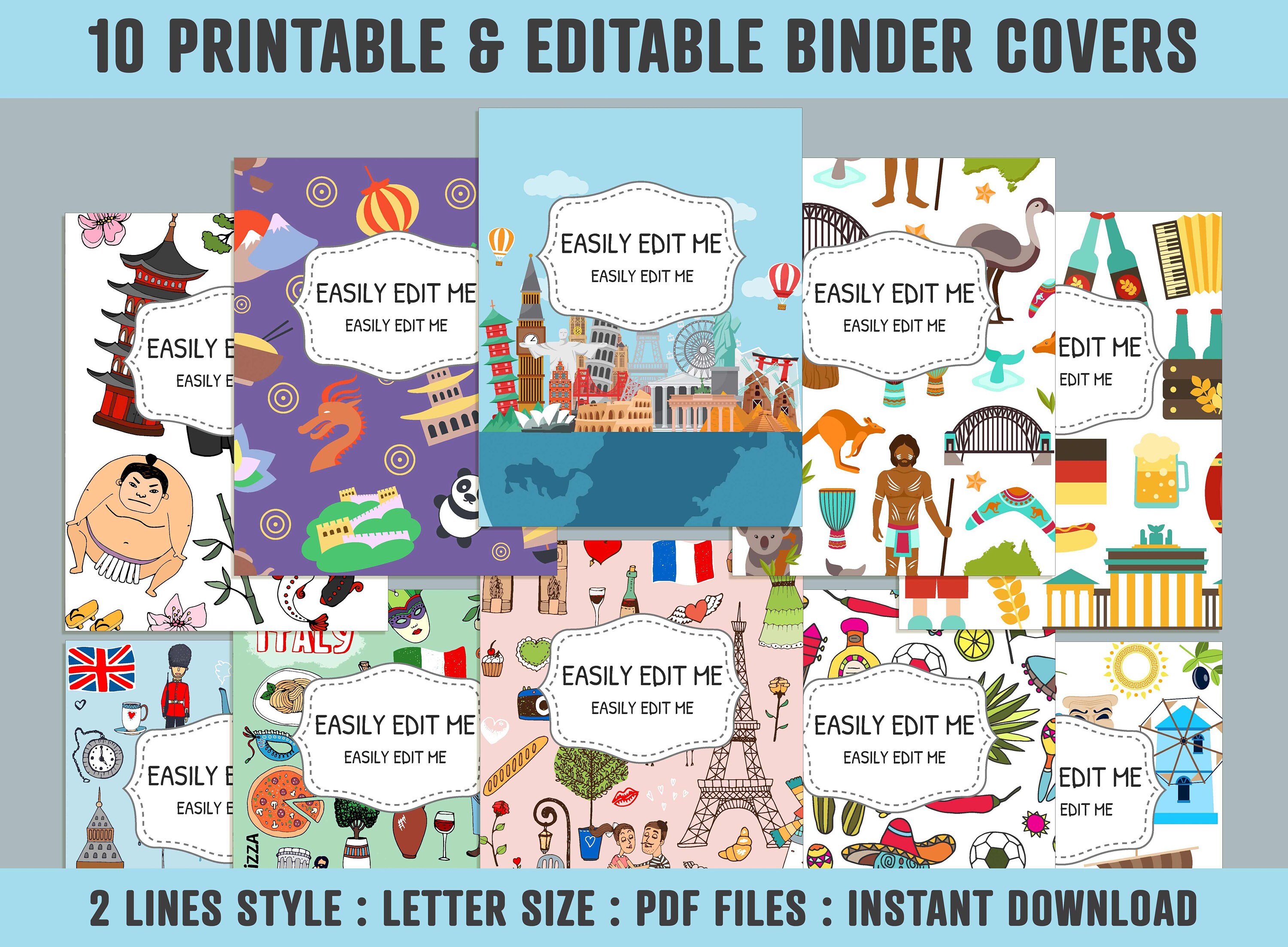 Travel to World, Cultural Travel Binder Cover, 10 Printable & Editable ...