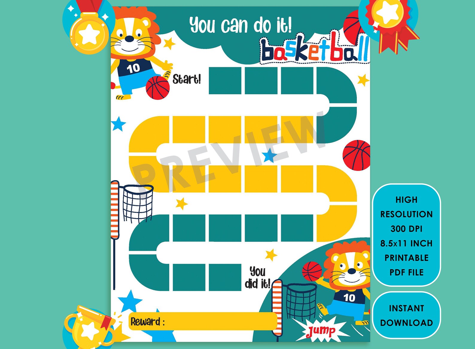 Printable Playing Basketball Reward Chart for Kids, a Way of Guiding ...