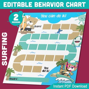 Animal Surfing Behavior Chart - 2 Fun Designs, 8.5x11 Inches, PDF ...