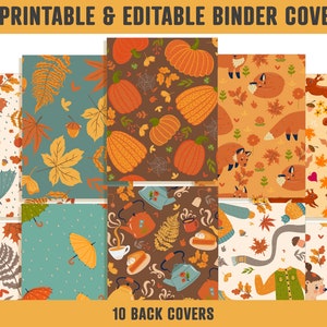 Fall Binder Cover, 10 Printable & Editable Covers+spines, Autumn Binder ...