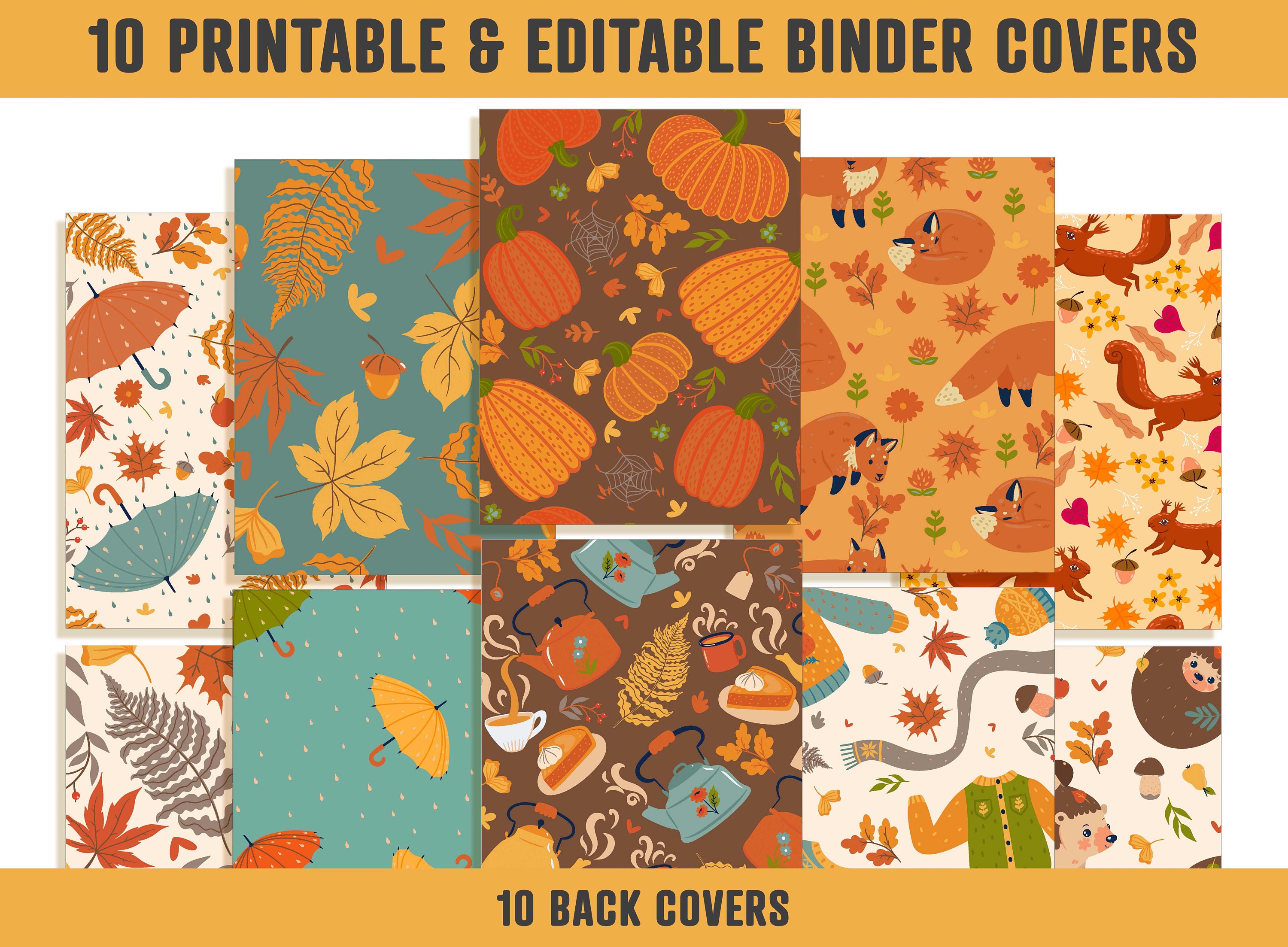 Fall Binder Cover 10 Printable & Editable Coversspines - Etsy