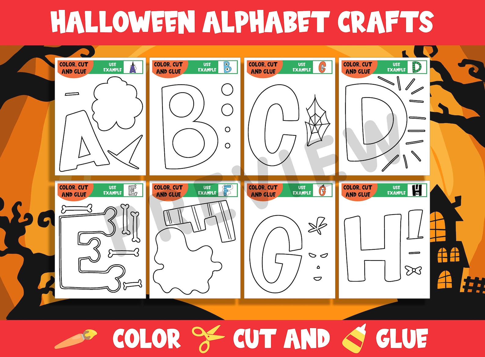Halloween Alphabet Activities, Spooky ABC Crafts, 53 Pages, A-Z, Color ...