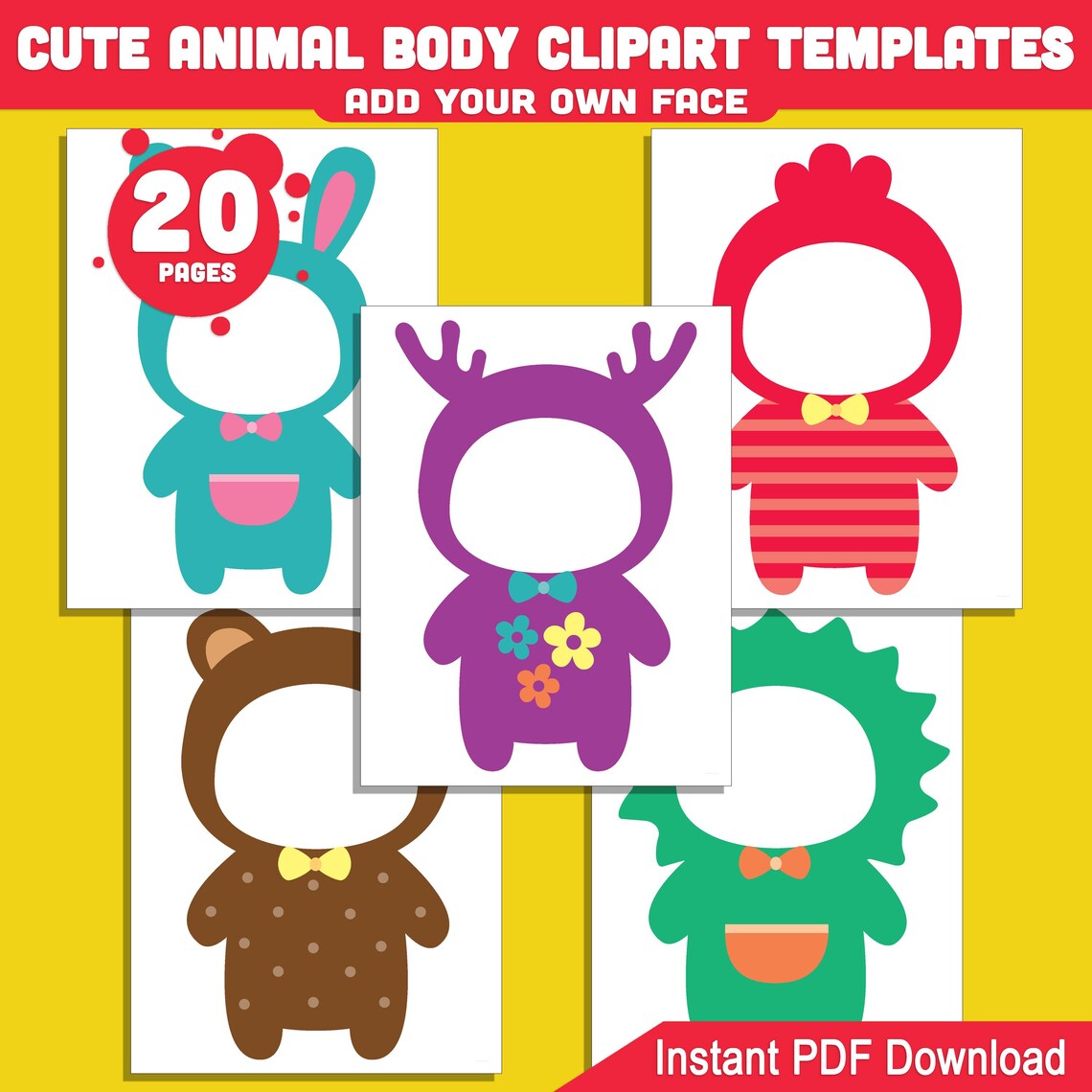 Animal Body Clipart Templates: Add Your Own Photo Face, Fun Cutouts for ...