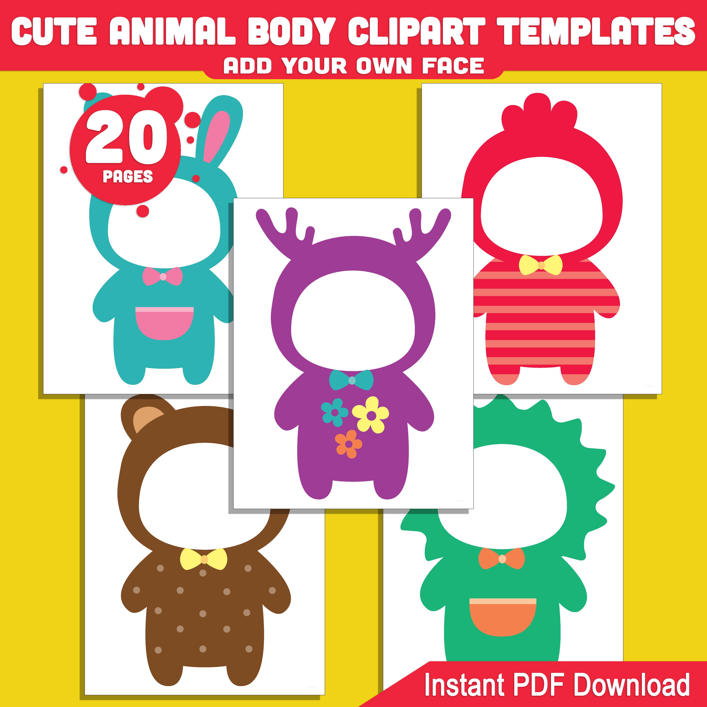 Animal Body Clipart Templates: Add Your Own Photo Face, Fun Cutouts for ...