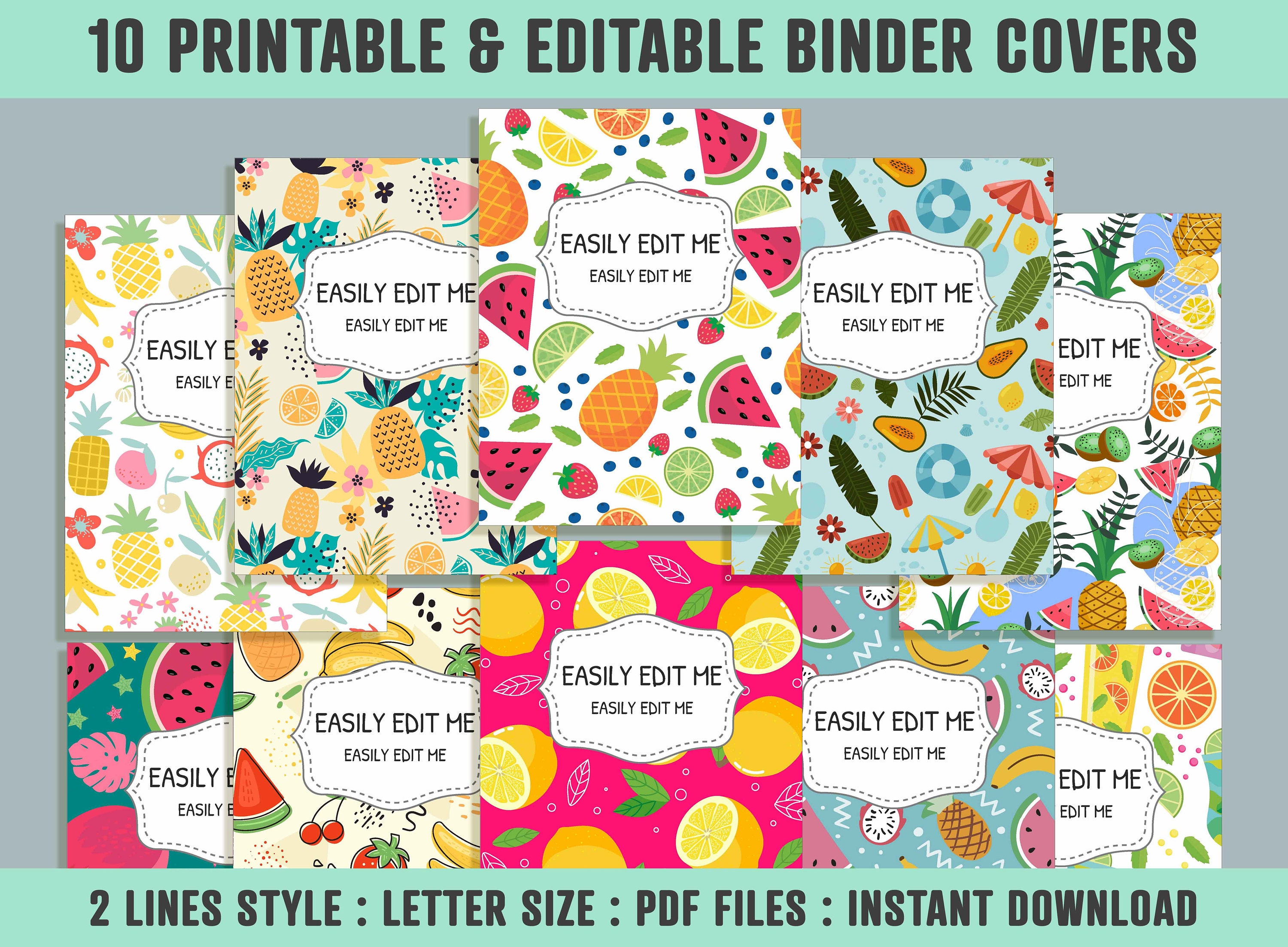 Summer Fruits and Berries Binder Cover, 10 Printable & Editable ...