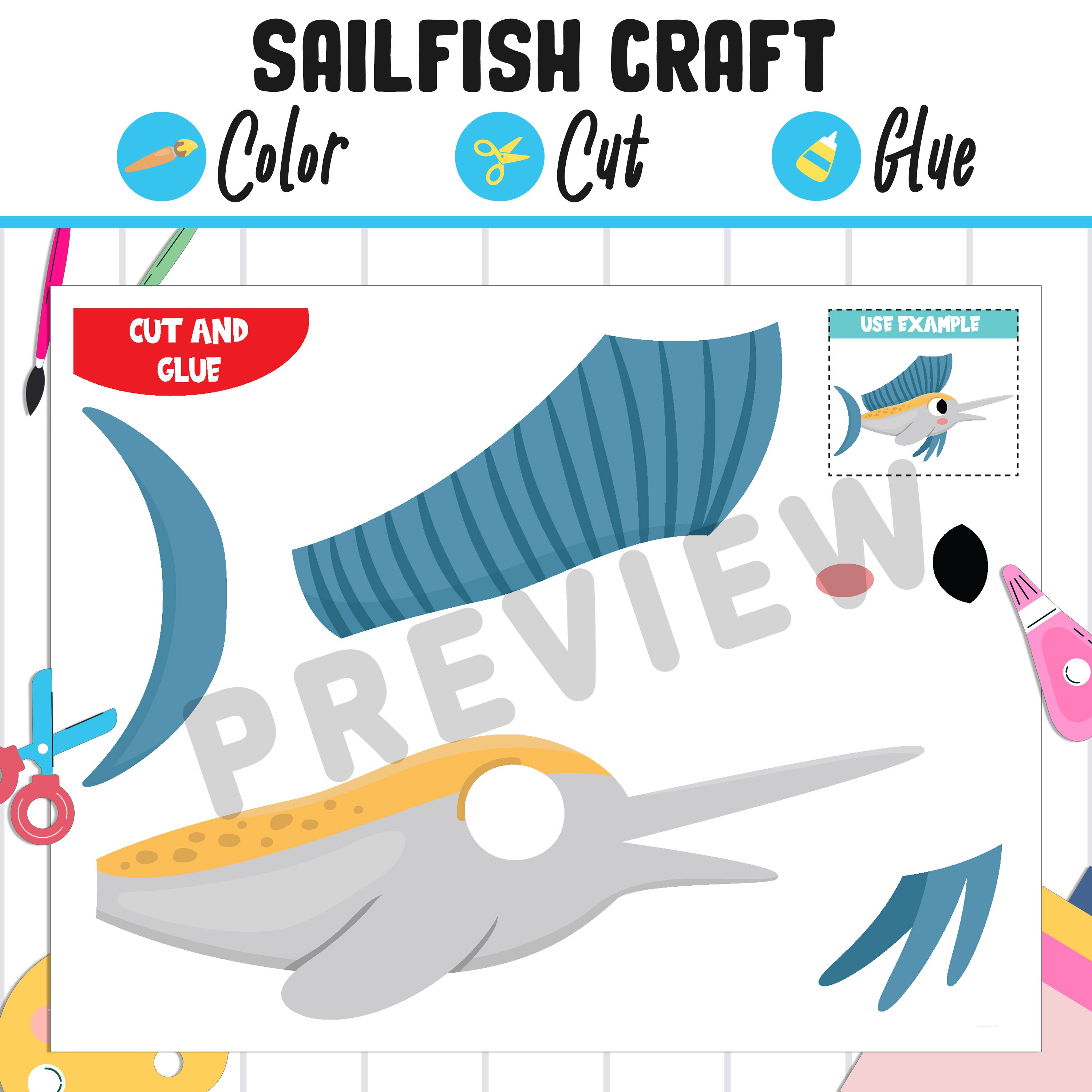 Cute Sailfish Craft Activity: Color, Cut, and Glue, Fun for Prek to 2nd ...