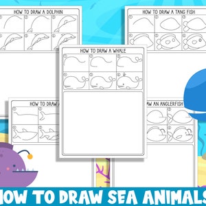 Learn How to Draw Sea Animals (whale, Shark, Dolphin, Anglerfish, Tang ...