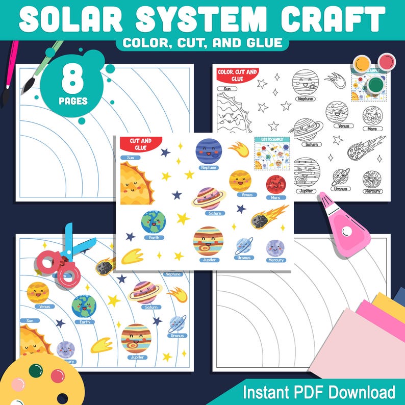 Solar System Paper Craft: 8 Pages of Fun Color, Cut & Glue, Includes ...