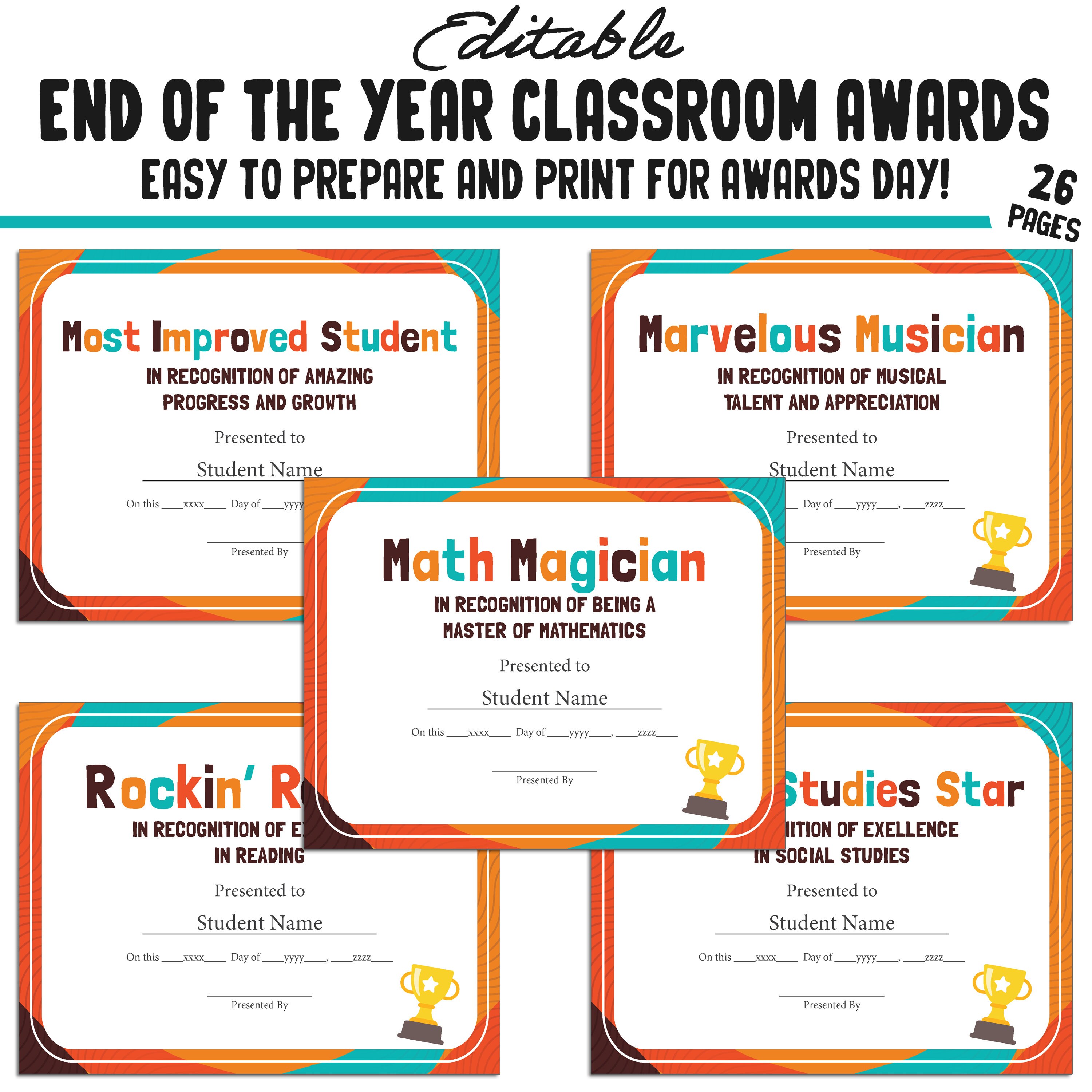 Editable Class Superlative End-of-year Student Awards, 26 Pages, PDF ...