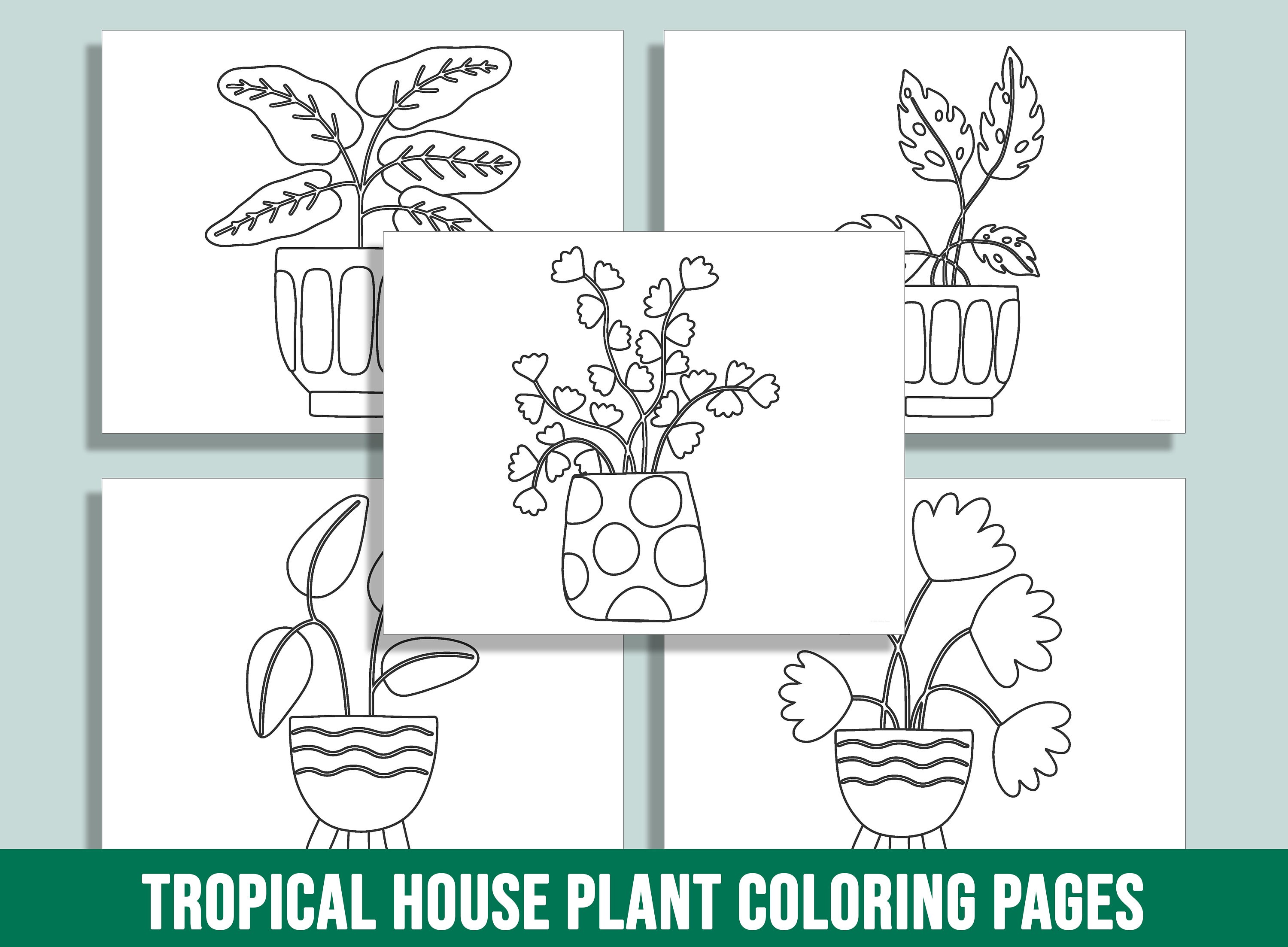 Tropical House Plant Coloring Pages: 30 Botanical Coloring Book Designs ...