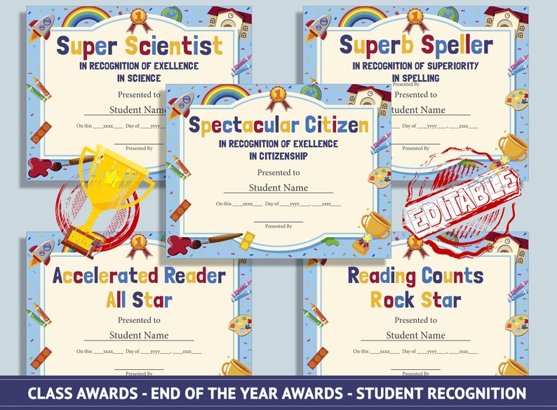 Editable Preschool End of the Year Awards, Classroom Awards, Student ...