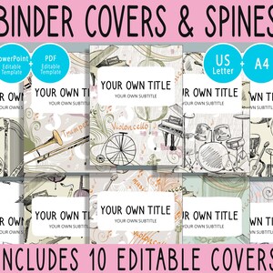 10 Editable Musical Instrument Binder Covers, Includes 1, 1.5, 2 ...
