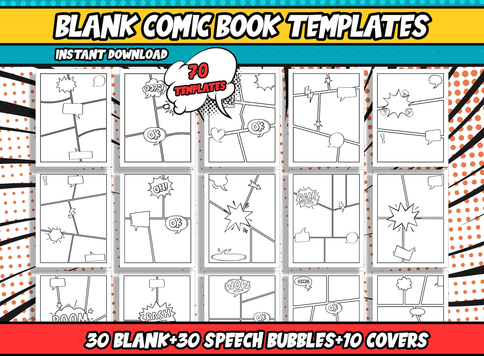 70 Comic Strip Templates, Create Your Own Comic Book, Includes: 30 ...