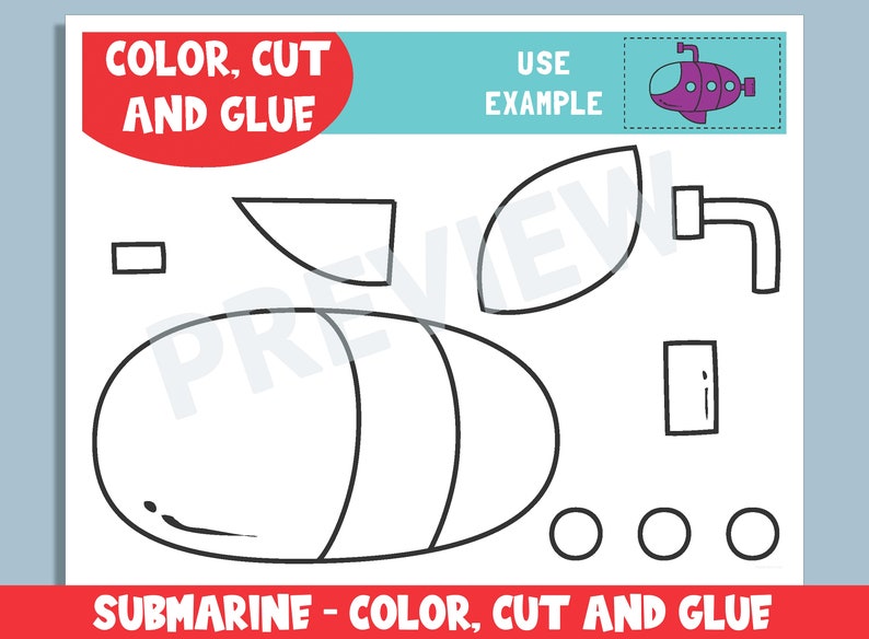 Submarine Craft Activity Color, Cut, and Glue for Prek to 2nd Grade ...