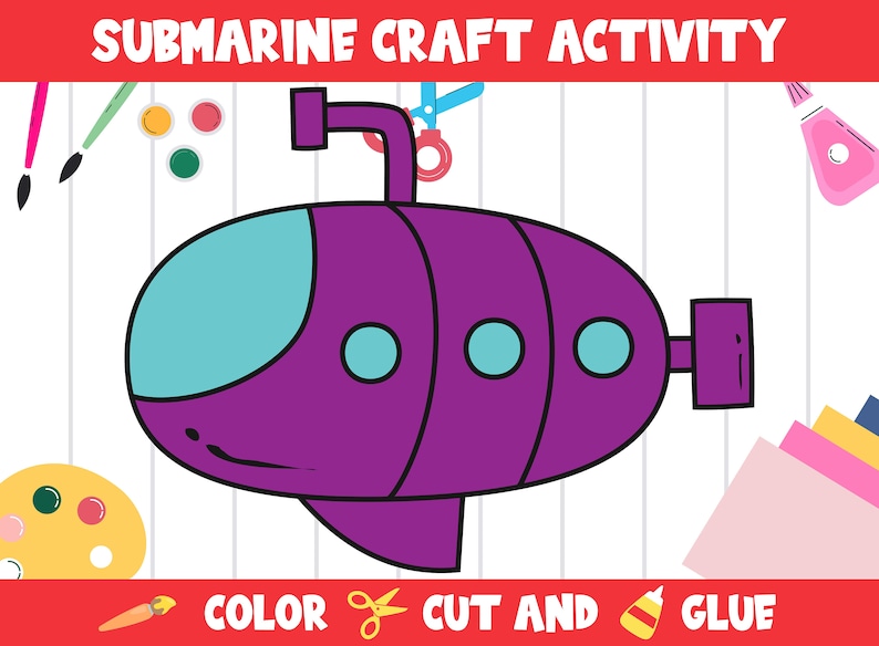 Submarine Craft Activity - Color, Cut, and Glue for Prek to 2nd Grade ...