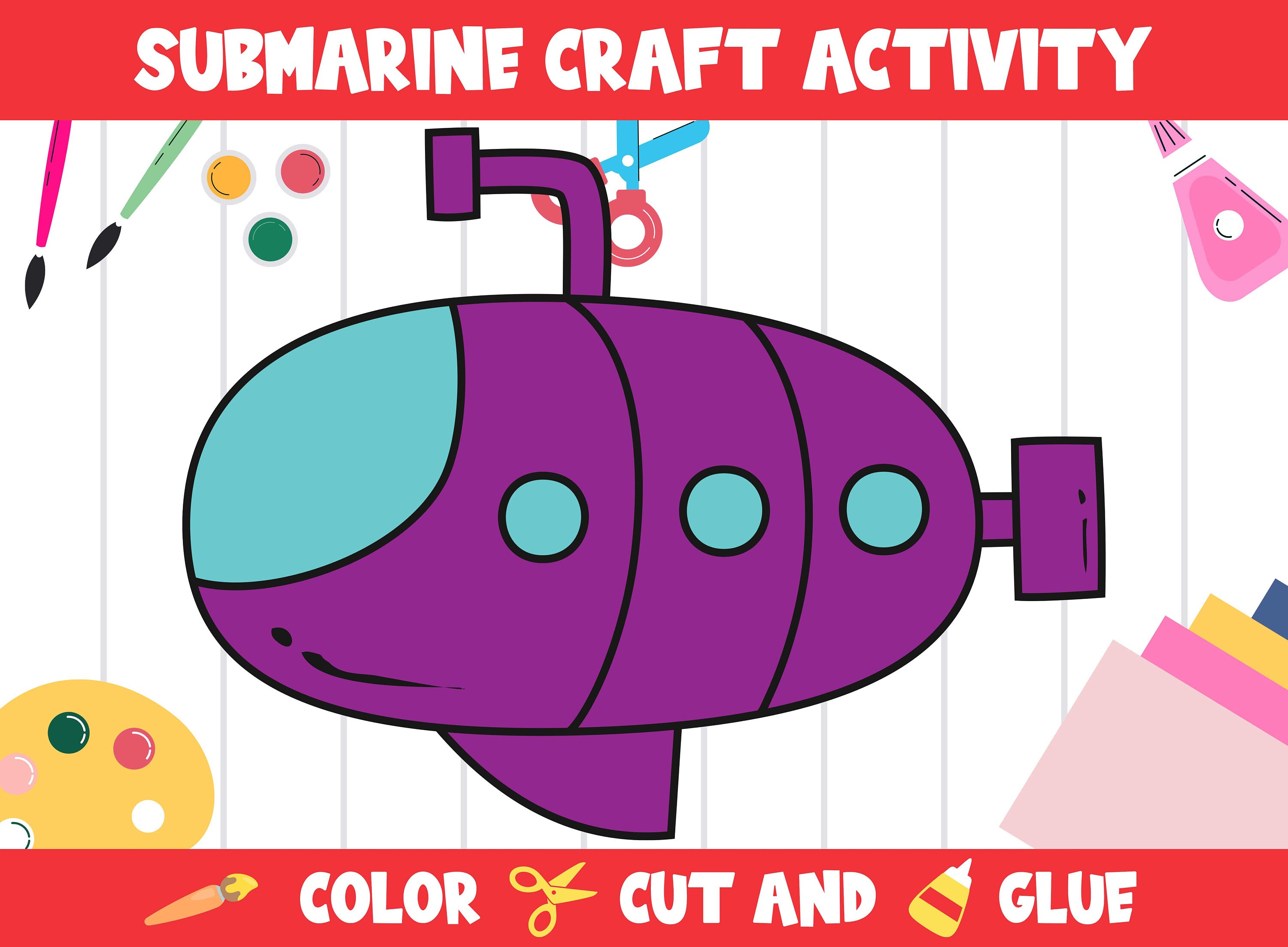 Submarine Craft Activity - Color, Cut, and Glue for Prek to 2nd Grade ...