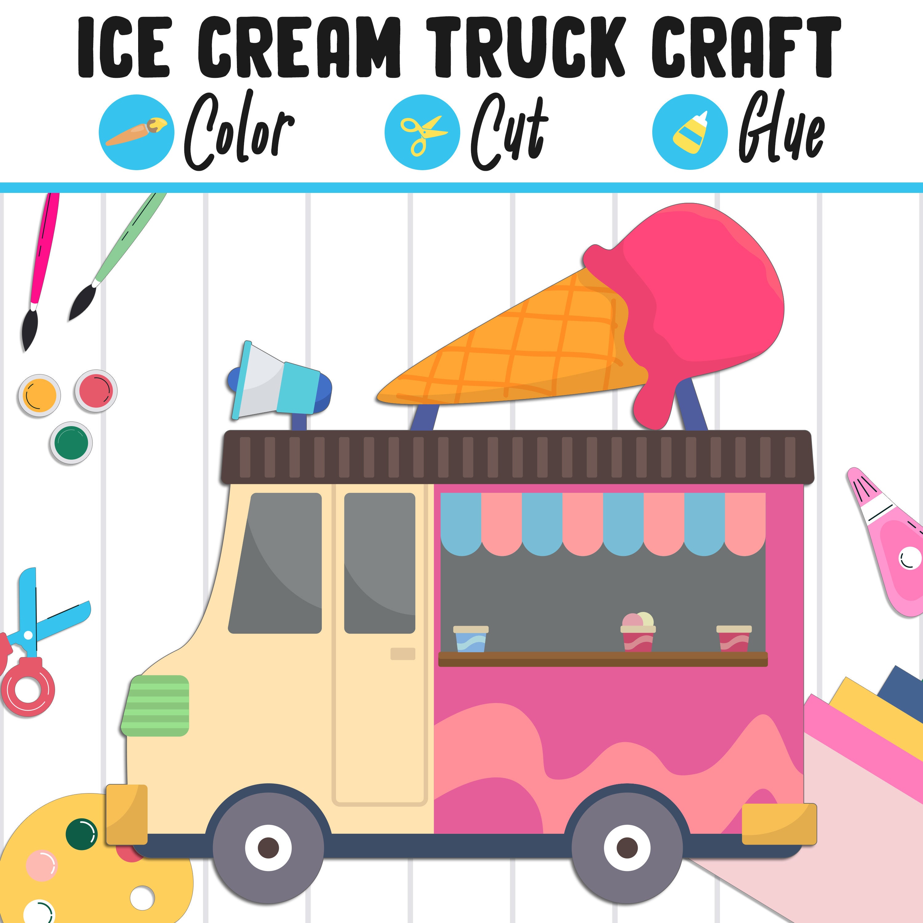 Ice Cream Truck Craft for Kids : Color, Cut, and Glue, a Fun Activity ...