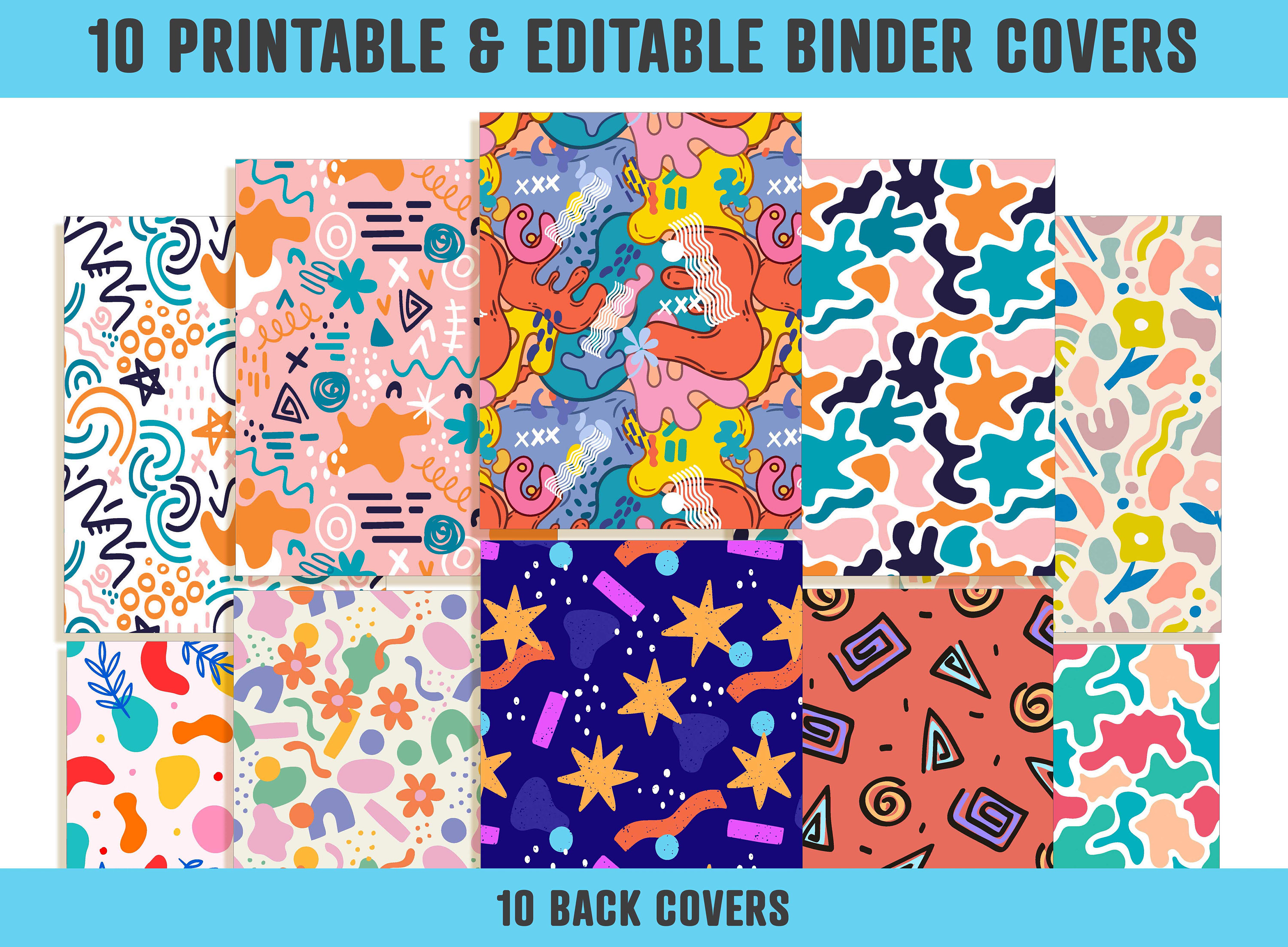 Abstract Binder Cover 10 Printable & Editable Coversspines - Etsy