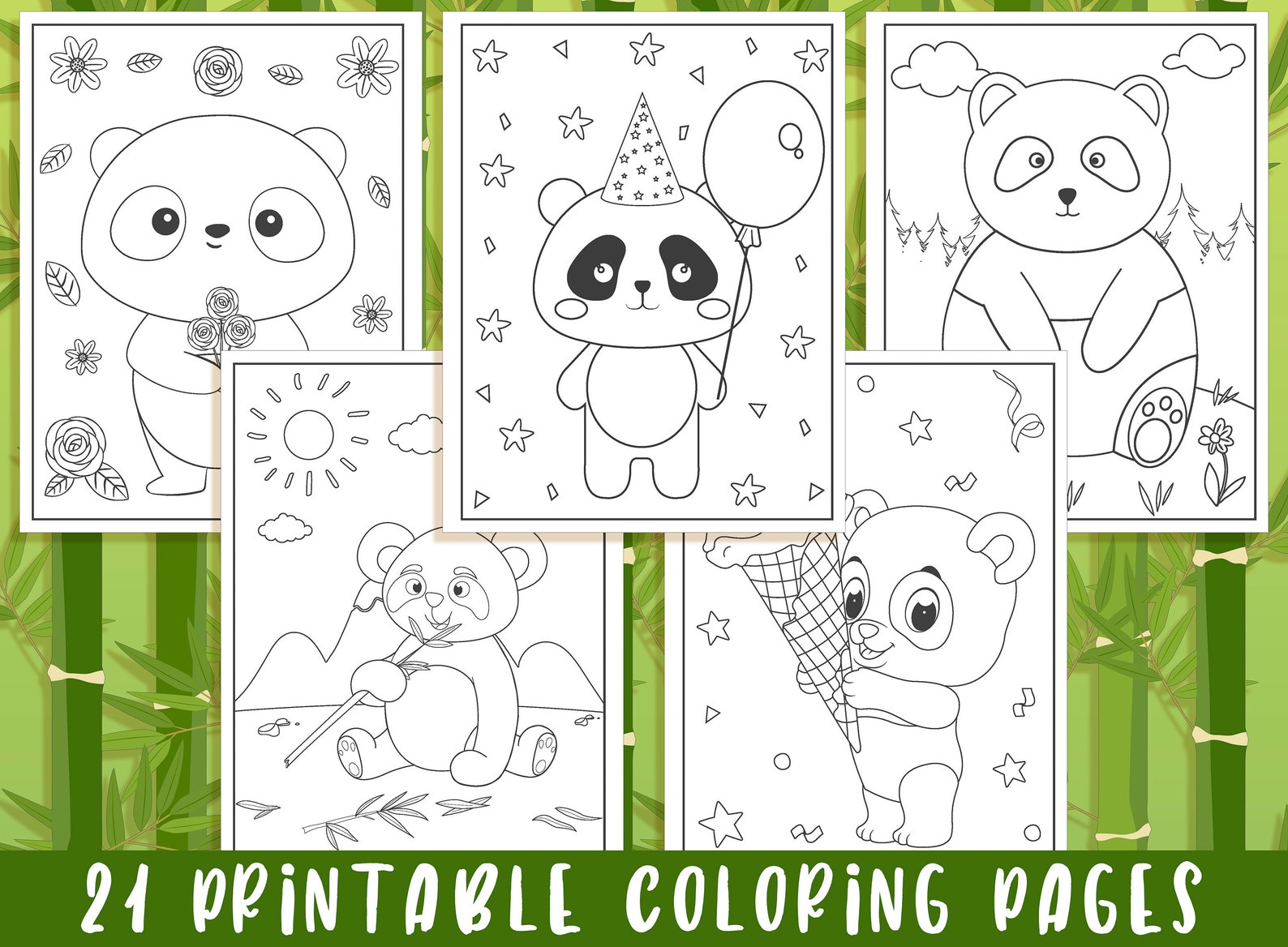 Panda Coloring Pages 21 Printable Panda Coloring Pages for - Etsy