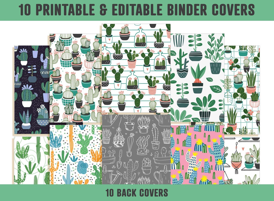 Cactus Binder Cover 10 Printable/editable Coversspines - Etsy