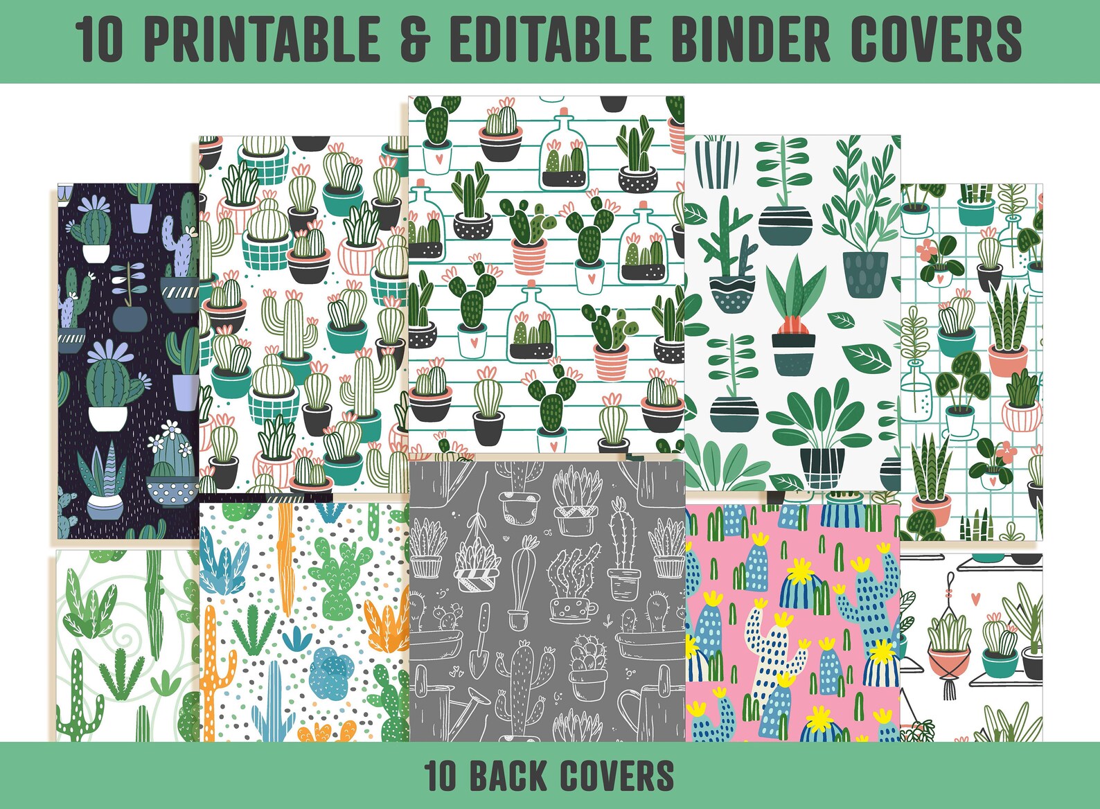 Cactus Binder Cover, 10 Printable/editable Coversspines, Binder Insert ...
