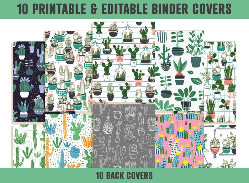 Cactus Binder Cover, 10 Printable/editable Coversspines, Binder Insert ...