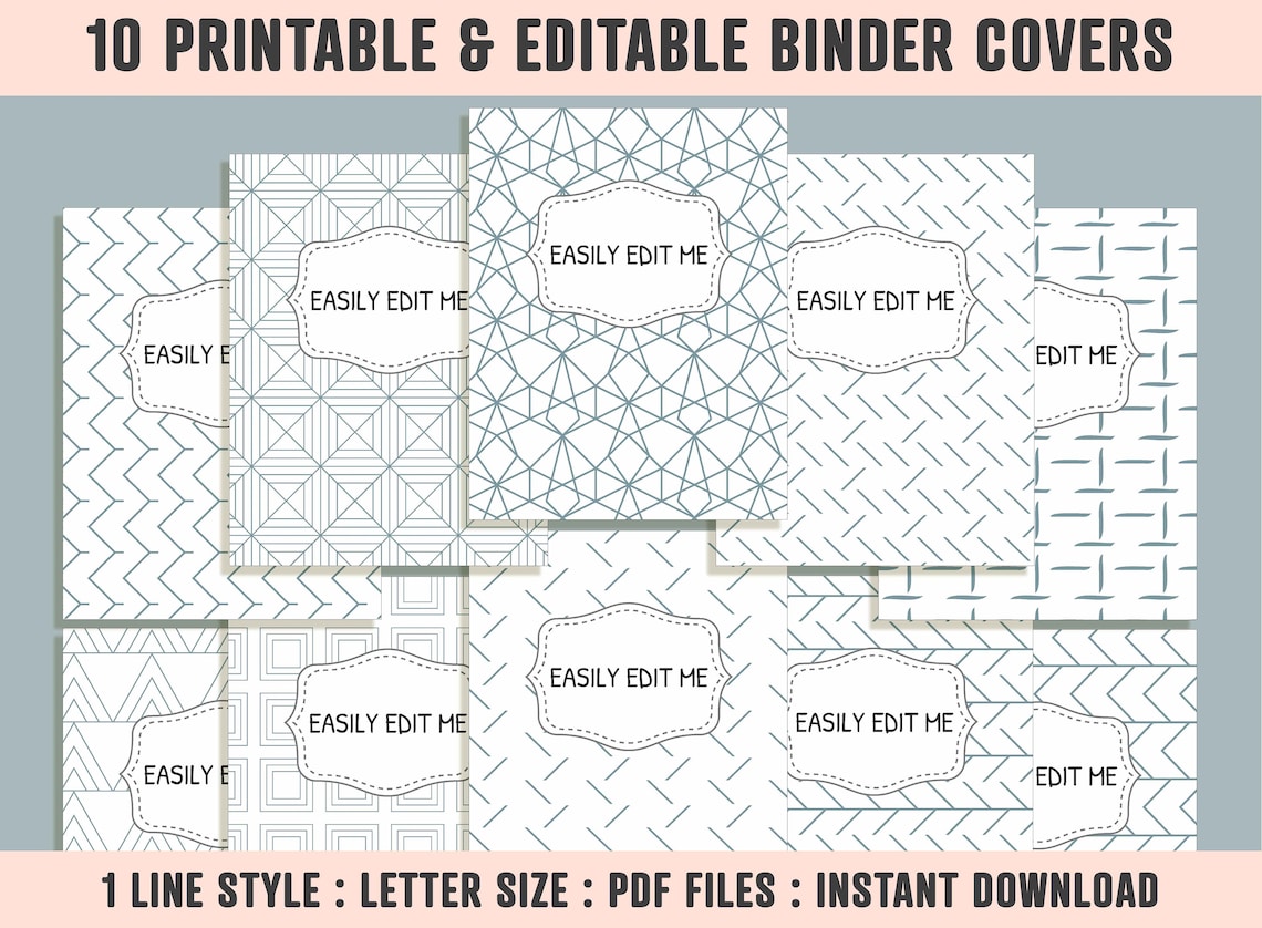 Geometric Patterns Binder Cover, 10 Printable & Editable Binder Covers ...
