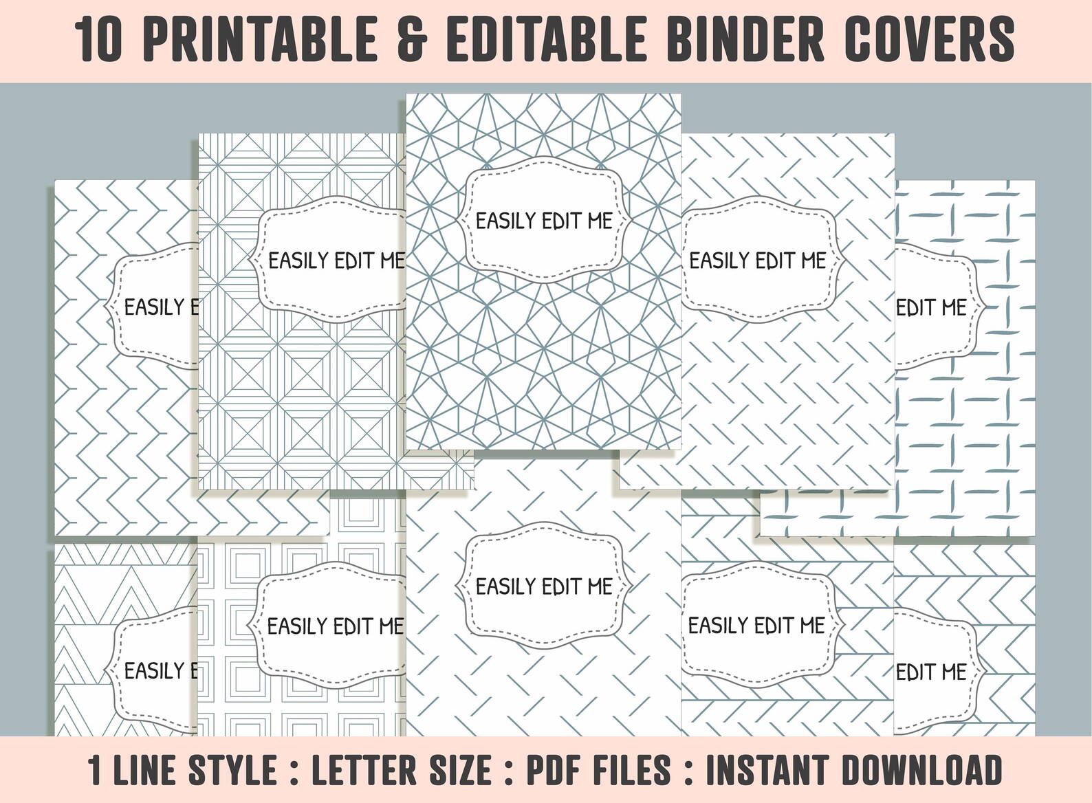 Geometric Patterns Binder Cover, 10 Printable & Editable Binder Covers ...
