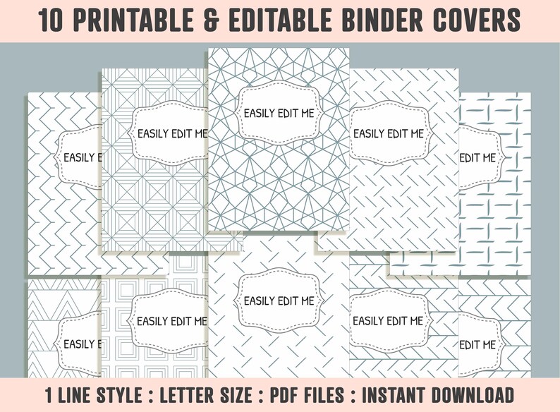 Geometric Patterns Binder Cover, 10 Printable & Editable Binder Covers ...