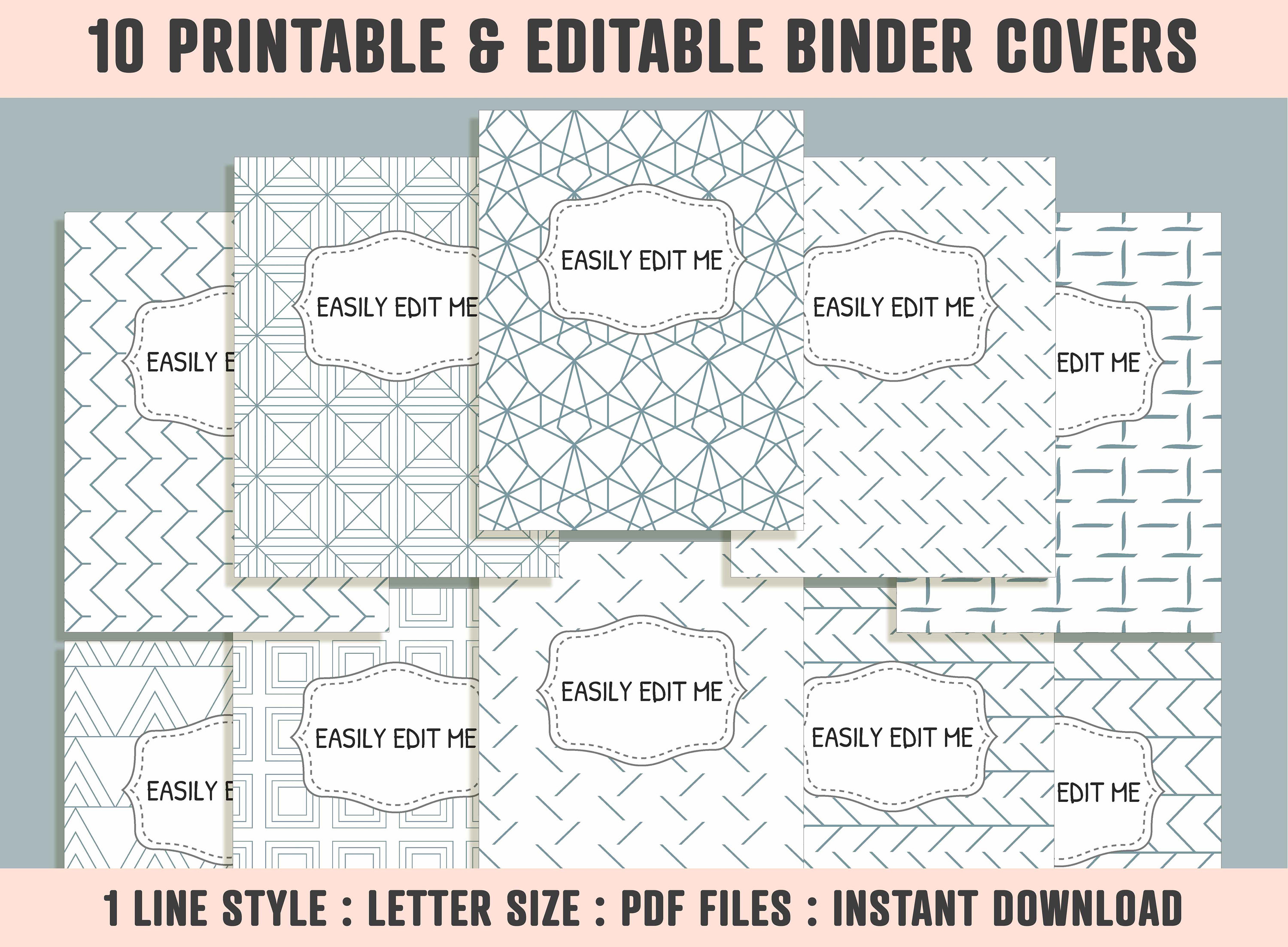 Geometric Patterns Binder Cover, 10 Printable & Editable Binder Covers ...