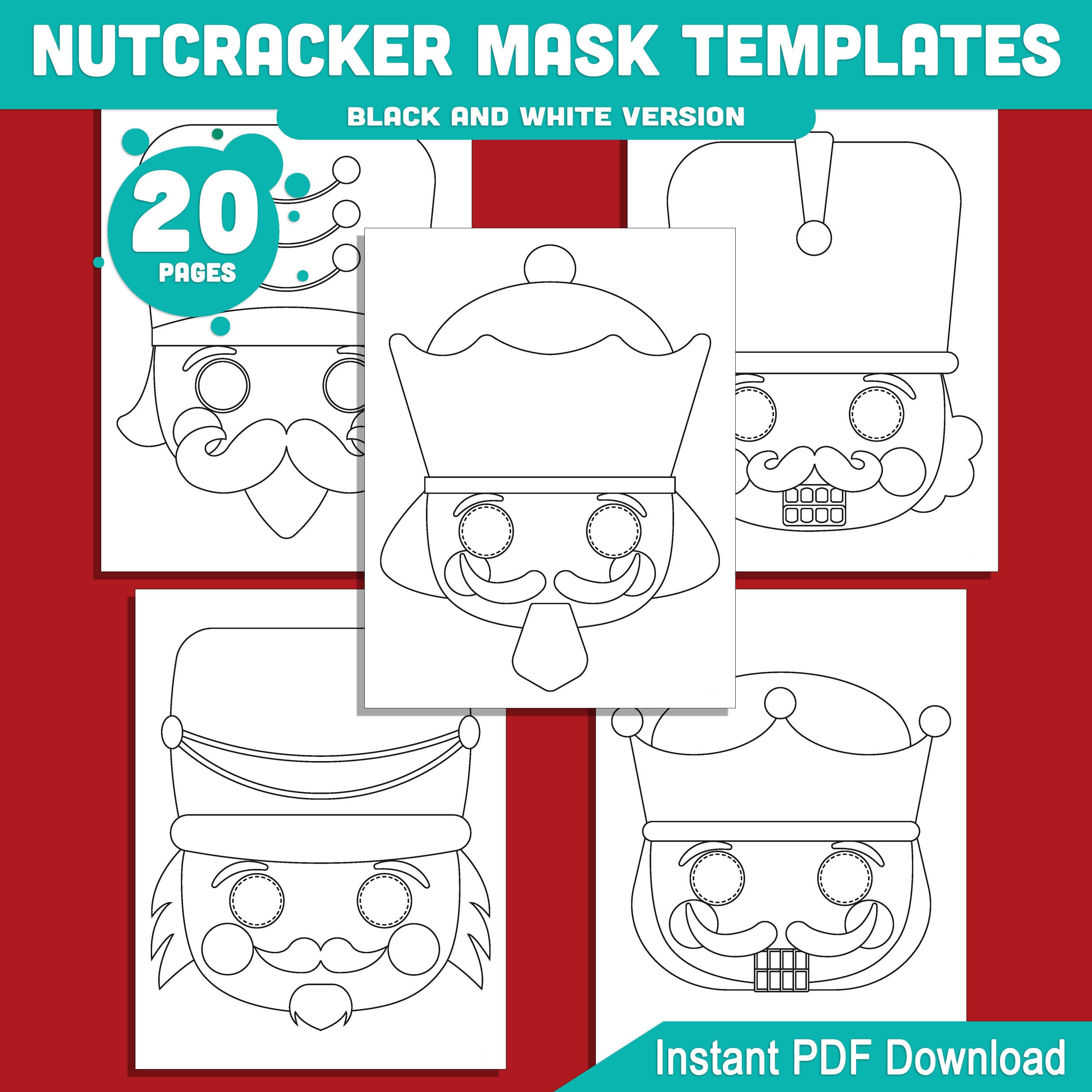 Printable Nutcracker Mask Templates: 10 Designs, Pre-colored +black ...