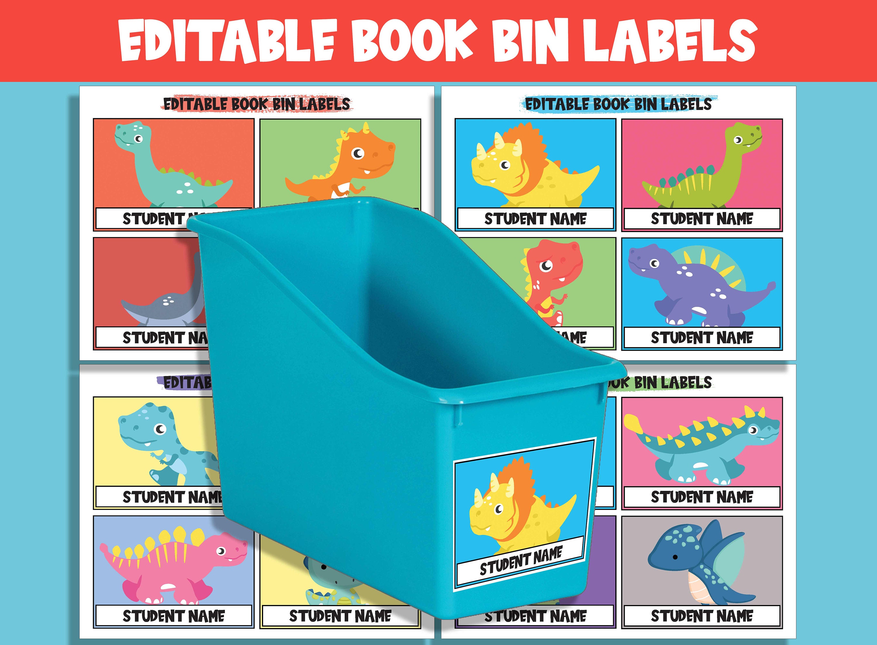 Editable Dinosaur Book Bin Labels: 16 Customizable Designs for Perfect ...