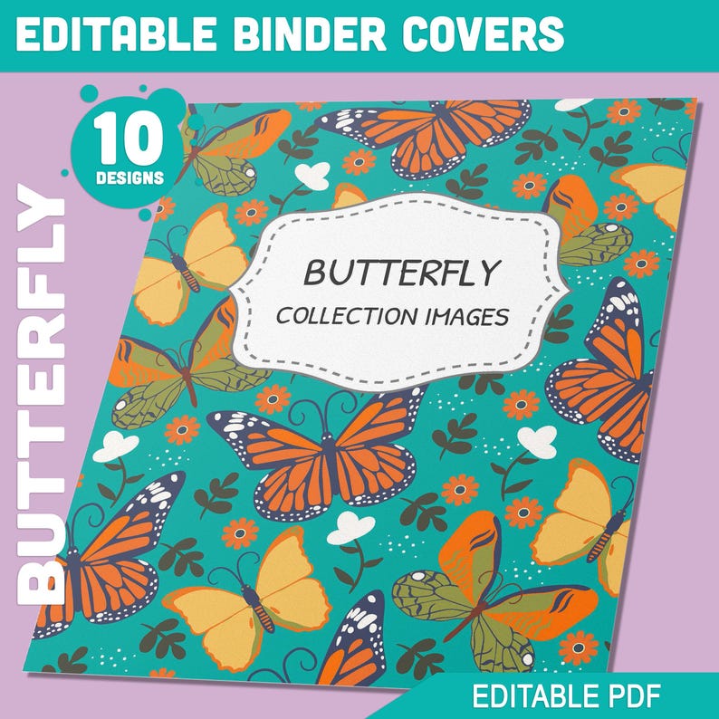 Butterflies Binder Cover, 10 Printable/editable Binder Covers+spines ...