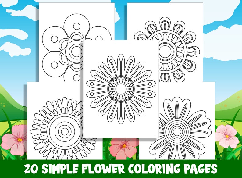 Simple Flower Mandala Coloring Pages for Kids, 20 Pages, PDF File ...