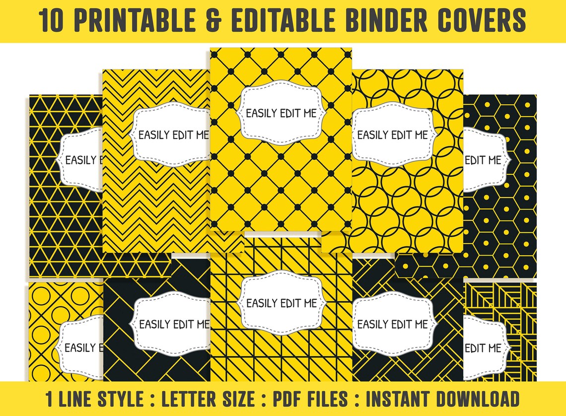 Yellow and Black Binder Cover, 10 Printable & Editable Binder Covers ...